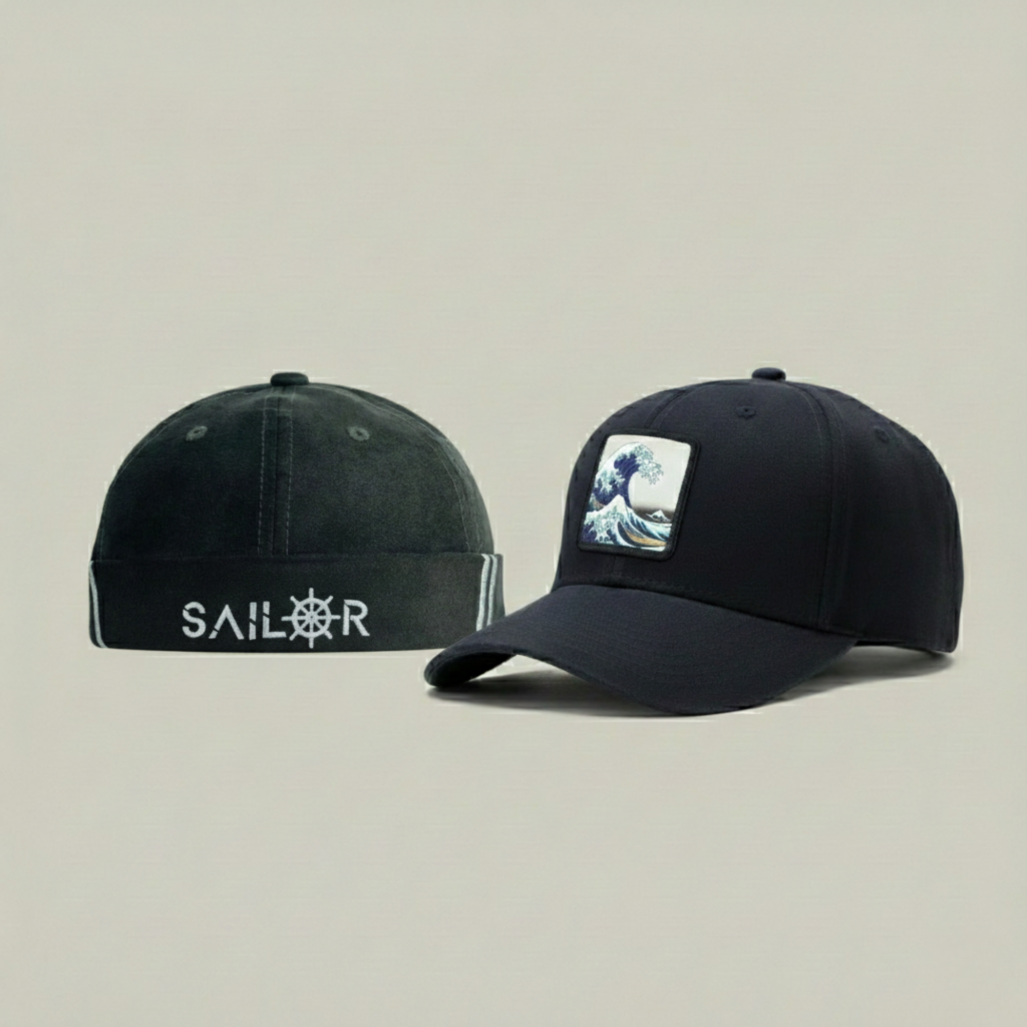 Combo Nautical "Sailor" Miki Hat & Great Wave Baseball Cap – Hatgoods